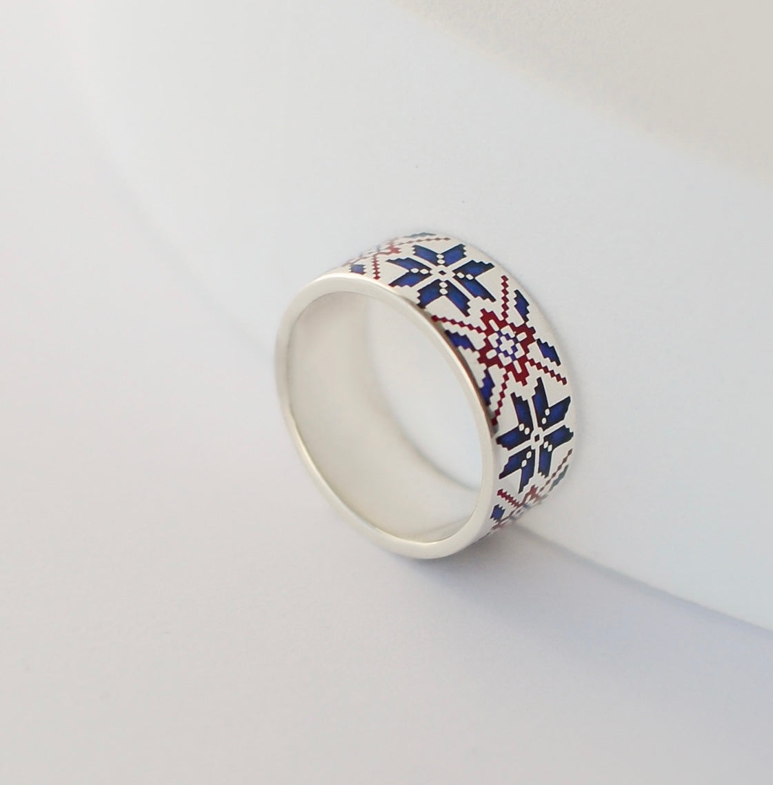 Handcrafted 925 Sterling Silver Vyshyvanka Ring – Sapphire